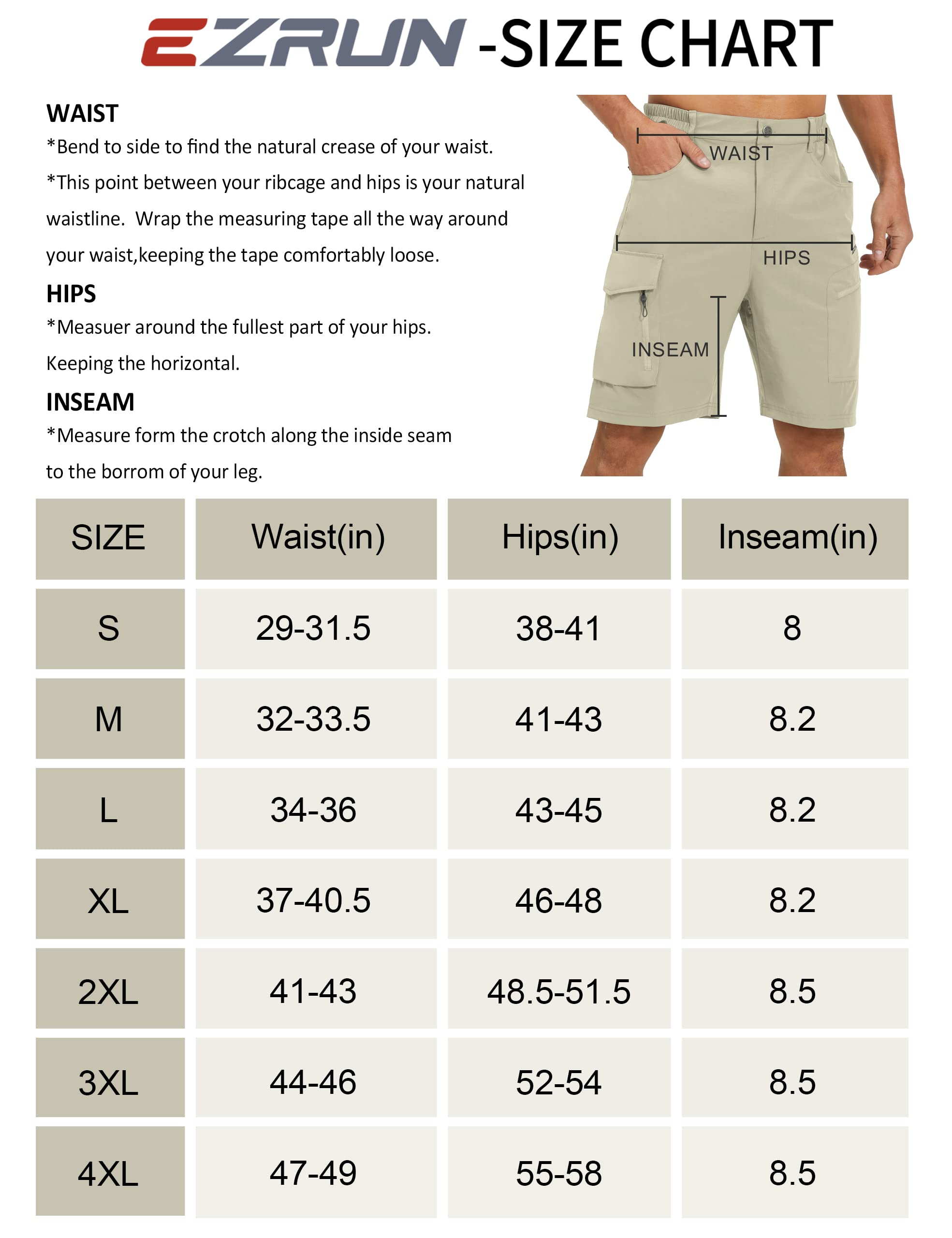 EZRUN Men's Hiking Cargo Shorts Quick Dry Golf Outdoor Work Tactical Shorts with Multi Pocket for Fishing Travel