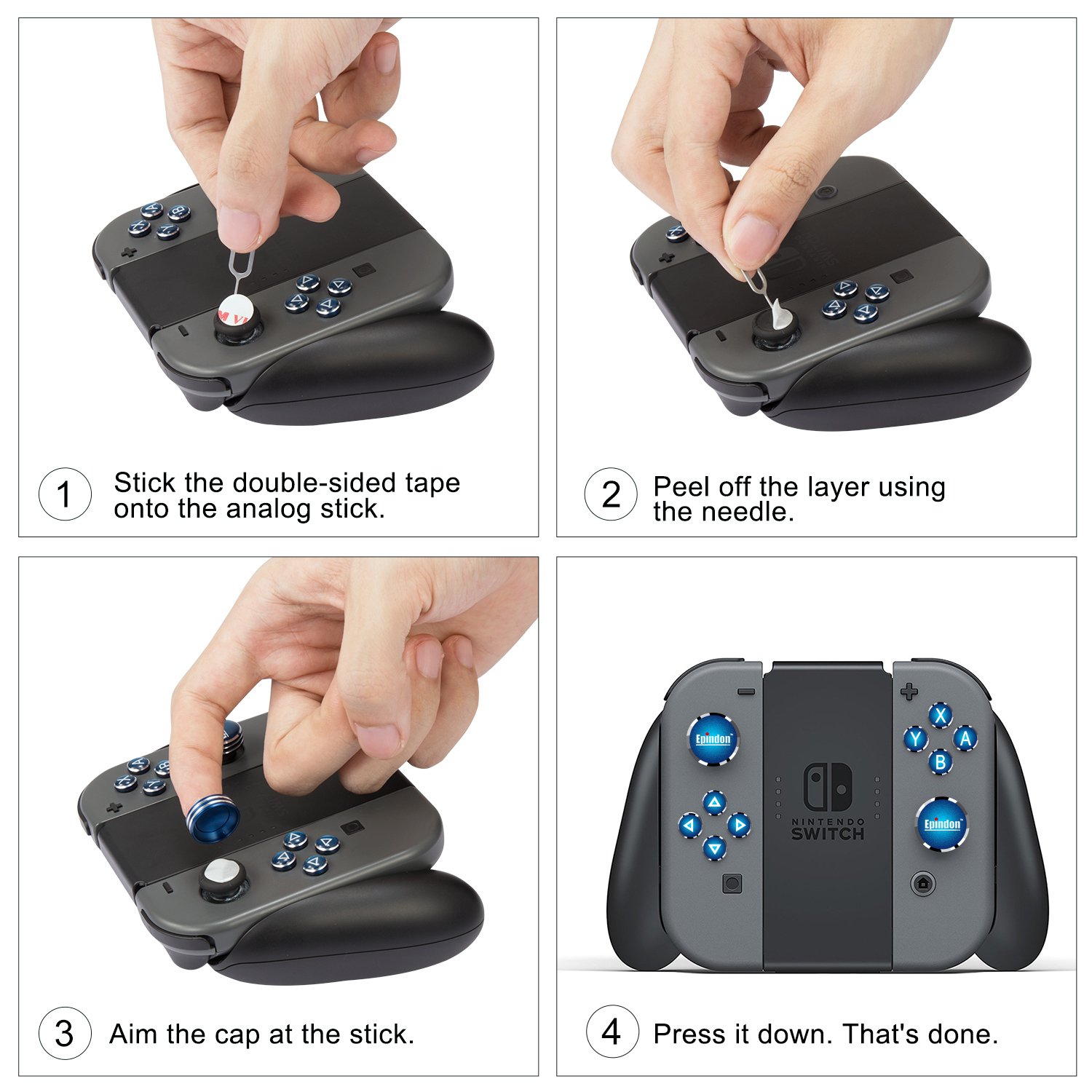 Epindon Joy-Con Analog Caps, Nintendo Switch Thumb Grips with ABXY Direction Action Buttons Cover - Navy Blue