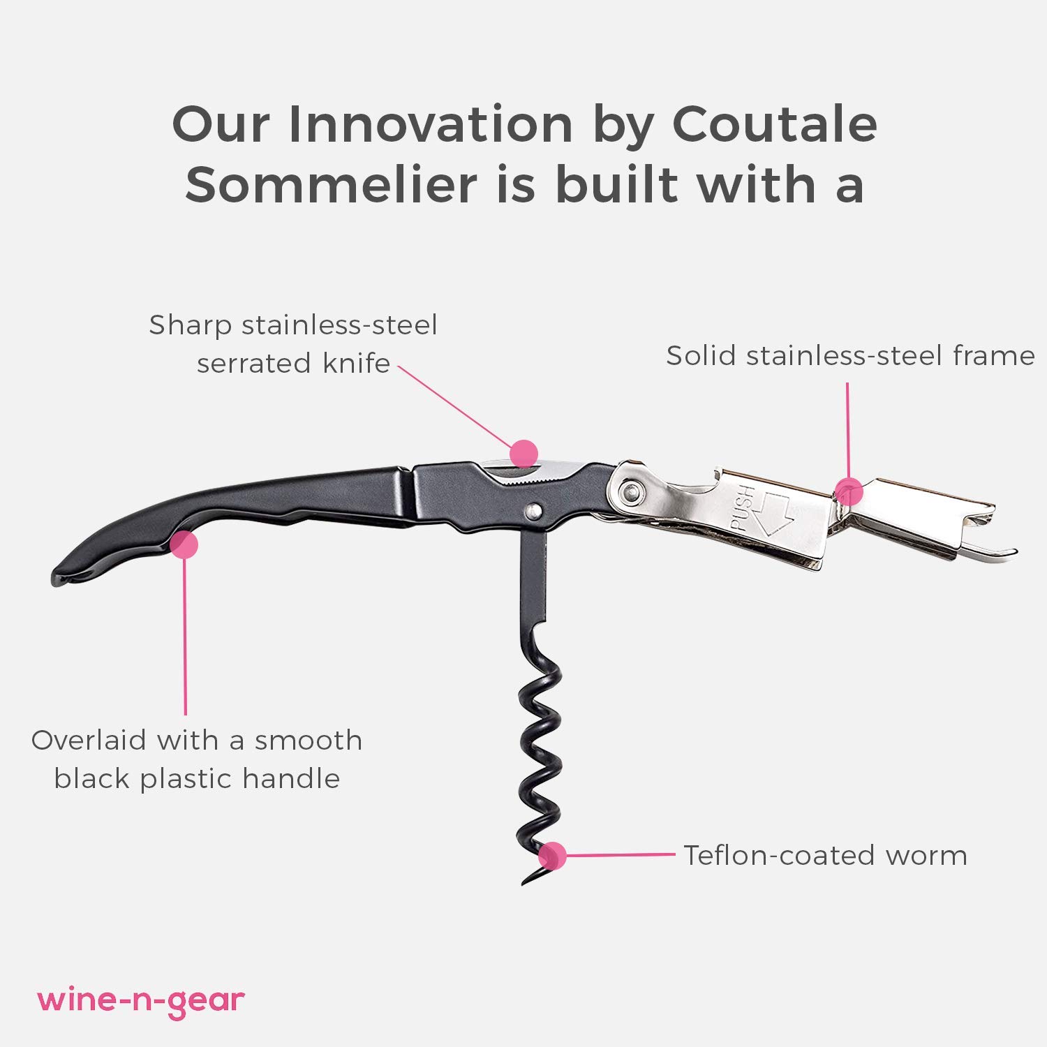 Innovation Waiters Corkscrew By Coutale Sommelier - Black - French Patented Manual Double Lever Wine Bottle Opener for Bartenders and Gifts - Patented Auto Knife Closure