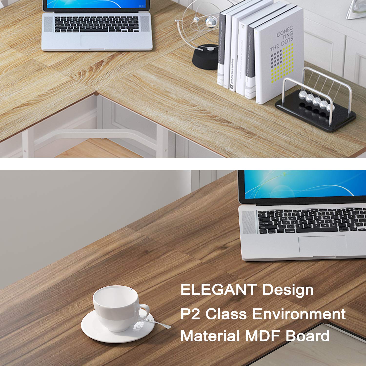 ELEGANT L-Shaped Computer Desk 55" x 55" with 29" Deep Writing Desk, Home Office Desk Large Writing Desk Workstation Study Desk, L Shaped Computer Desk(Oak Brown)
