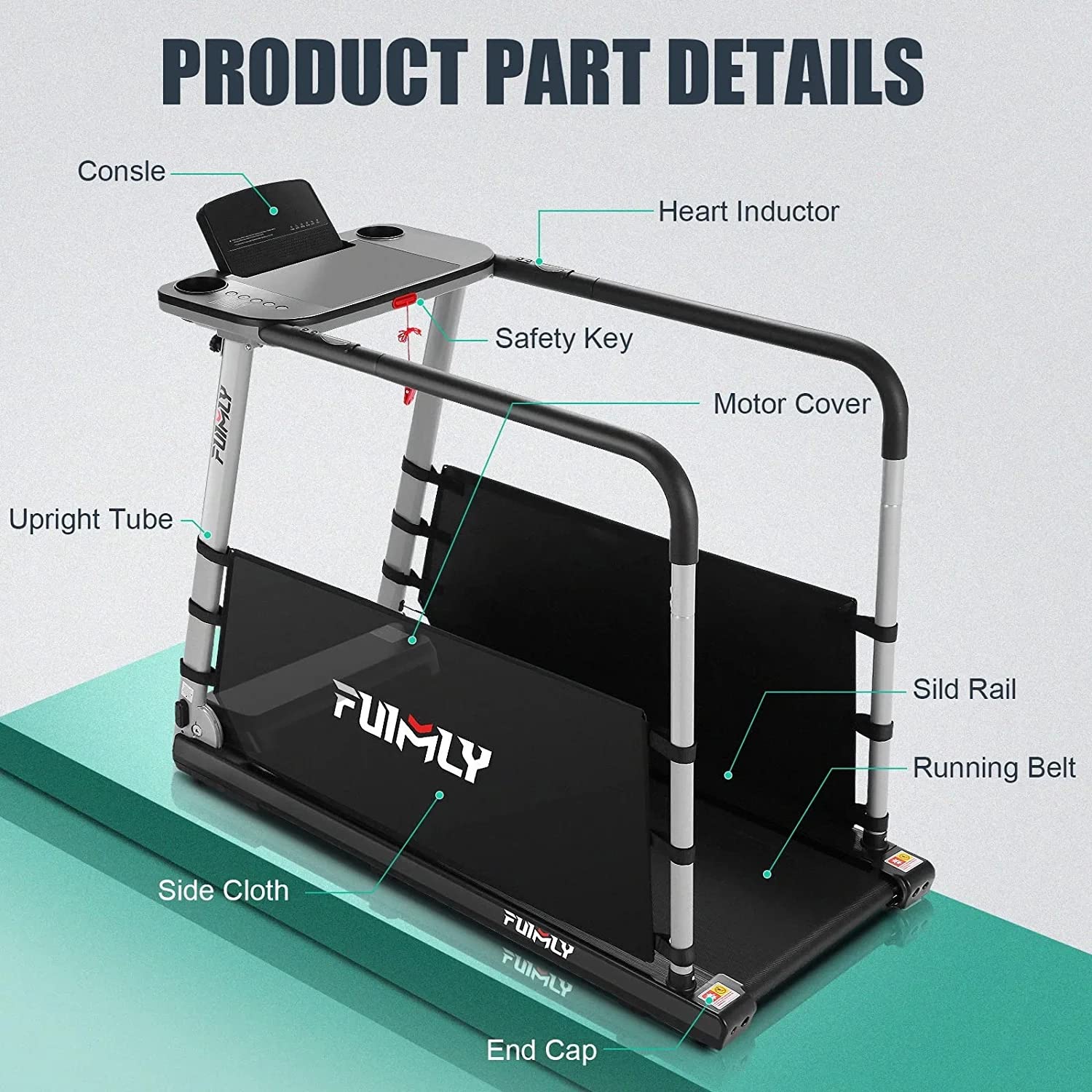 FUNMILY 4-in-1 Treadmill with Large Desk, 2.25HP Folding Electric Treadmills, Pet Treadmill, LCD Display, Bluetooth Speakers, Walking Jogging Running Machine for Home/Office Use