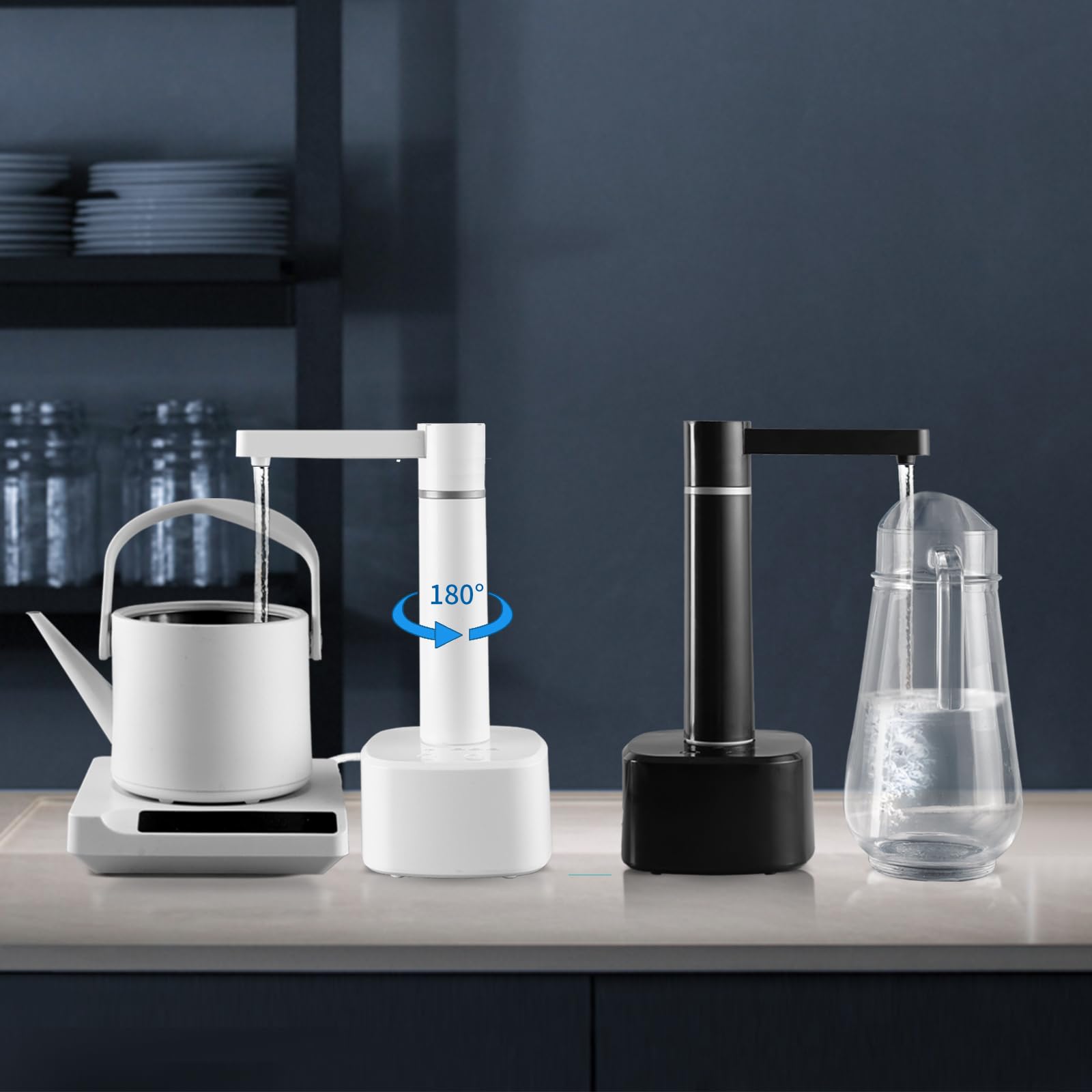 Desktop Water Dispenser for 5 Gallon Bottle. High Spout and Rotating Arm for Any Size Containers. 3 Volume Setting,Desktop and Barrel Use,USB-C Charge. Automatic Water Pump for Home,Outdoor.(Black)