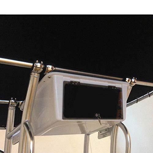 Dolphin T-Top Overhead Marine Electronics E Box ✮ Fishing Boat Tower Center Console Ebox, Fiberglass, Locking Smoked Glass, Stereo Radio Head Storage, Water Resistant, 25"x23"x10" (Without Clamps)