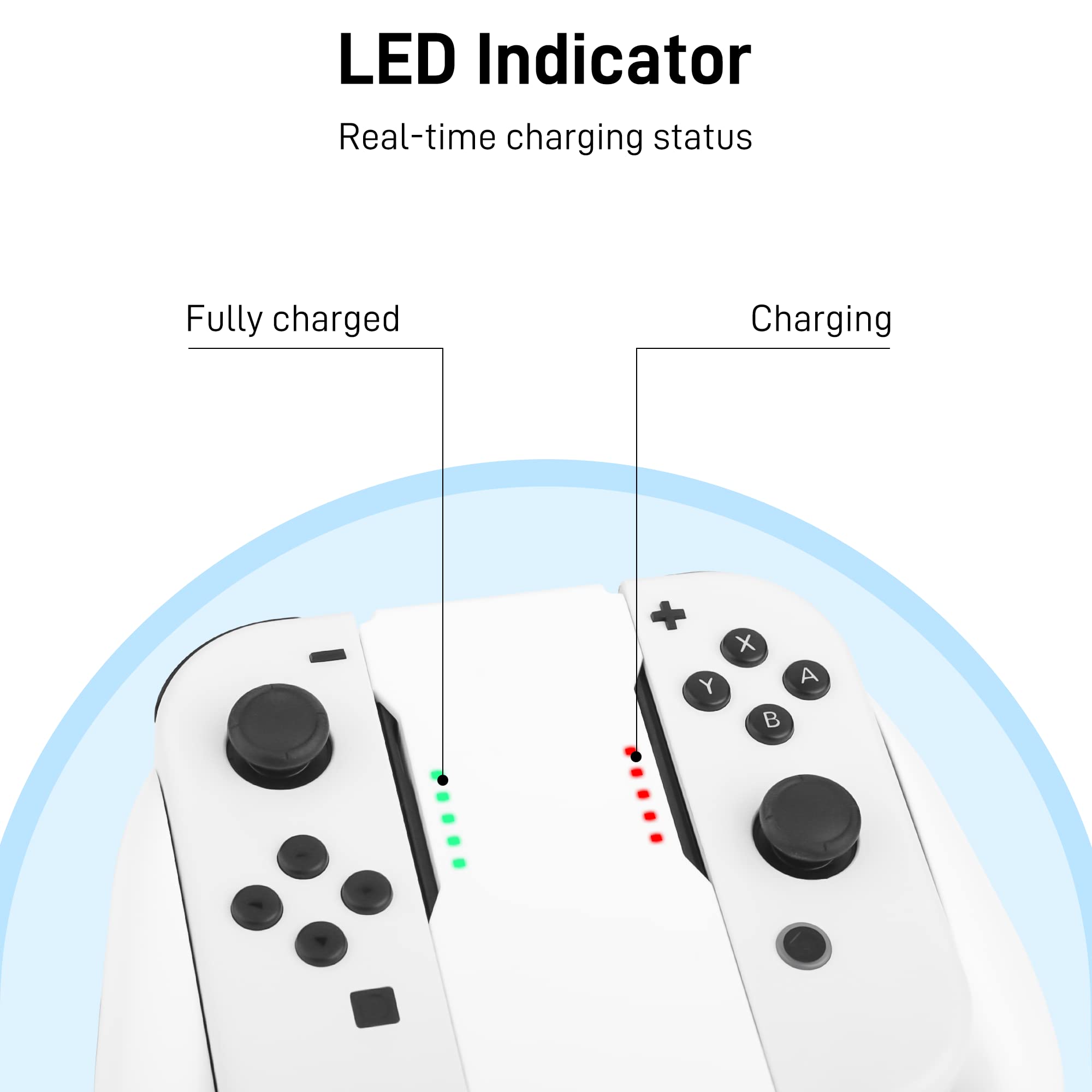 FUNDIARY Comfort Charging Grip Compatible with Nintendo Switch and Switch OLED Joycon, Handheld Accessories for Joycon Controller with LED Indicator with Charging Cable and 6 Thumb Caps