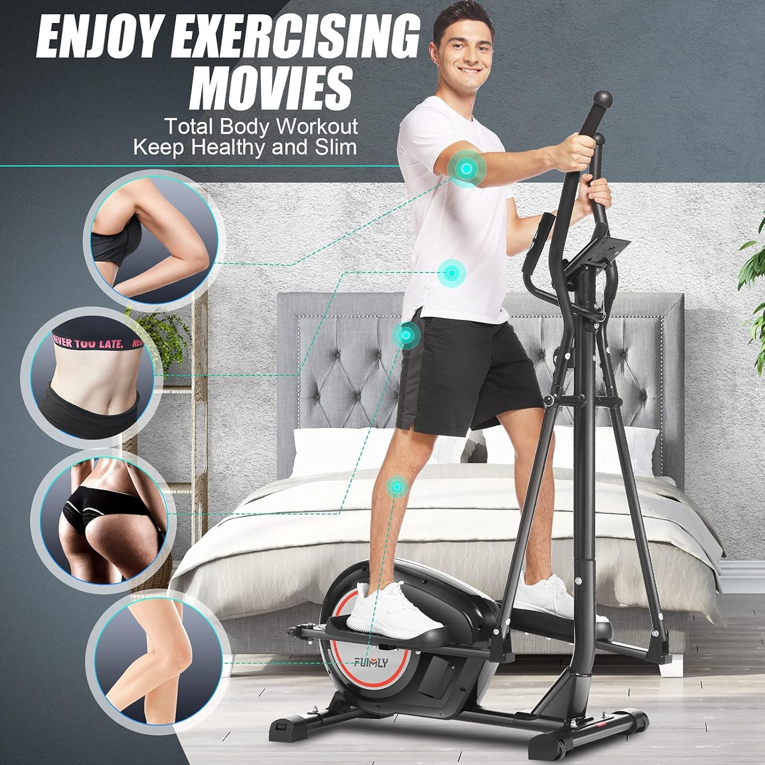 FUNMILY Elliptical Exercise Machine, Elliptical Machine for Home Use with LCD Monitor & Heart Rate Sensor, 10 Level Resistance Magnetic Elliptical Trainer Max 390 Lbs Weights Capacity