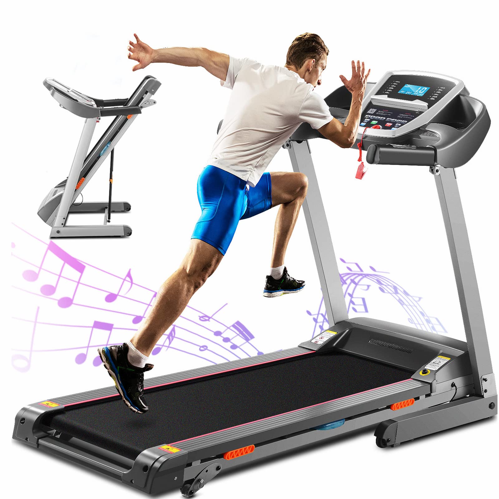 FUNMILY Treadmill with Auto Incline, 3.0HP Electric Treadmill for Home Use, 300LB Capacity Running Machine with Smart APP, Bluetooth Speaker, 12 Preset Programs, LCD Display, Pulse Monitor