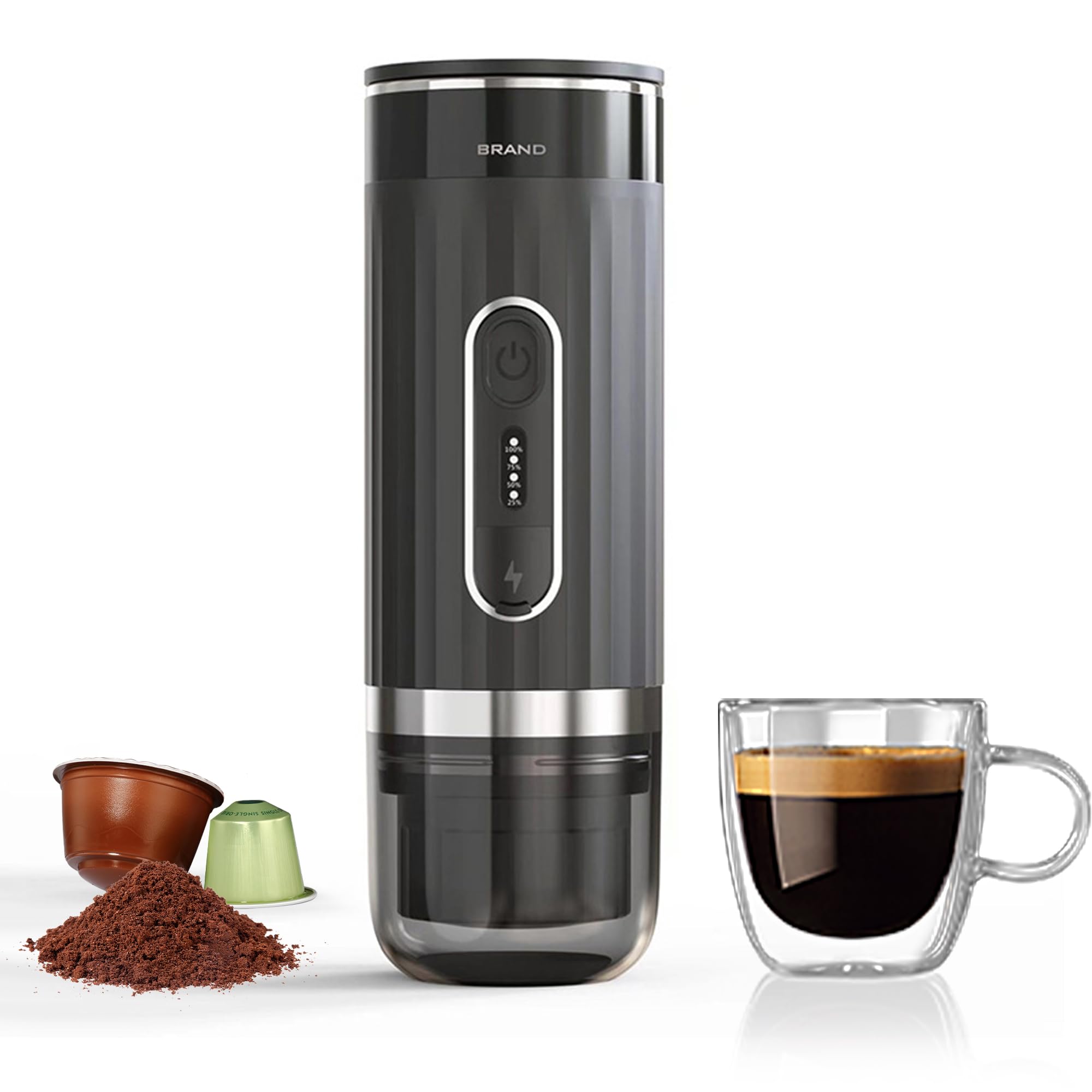 LumoShine Portable Espresso Machine, Mini Espresso Maker, Self Heating Coffer Maker Compatible Ground Coffee, Hand Coffee Make, Capsule Coffee for Camping RV Outdoor Travel Black