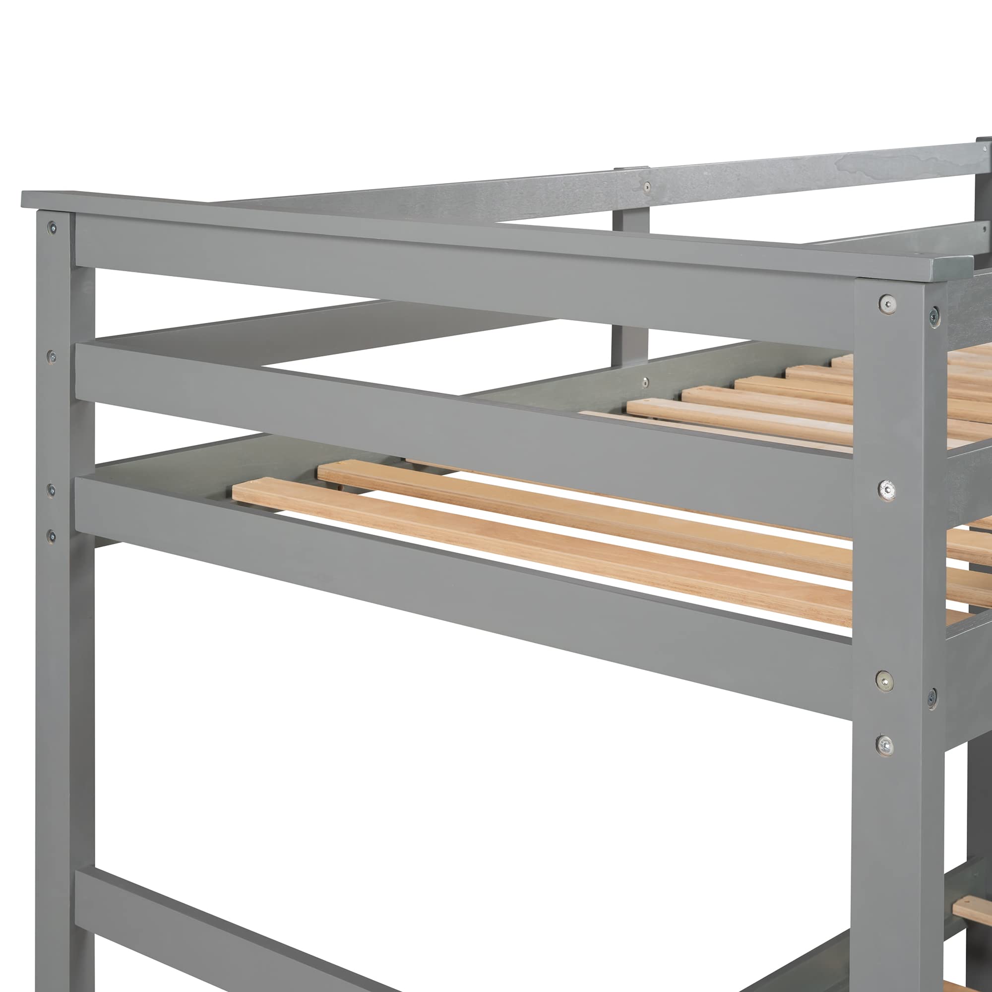 P PURLOVE Twin Over Twin Bunk Bed with Twin Size Trundle,Wood Bunk Bed Twin Size with Staircase,Kids Bunk Bed with Storage Drawers for Boys Girls Teens