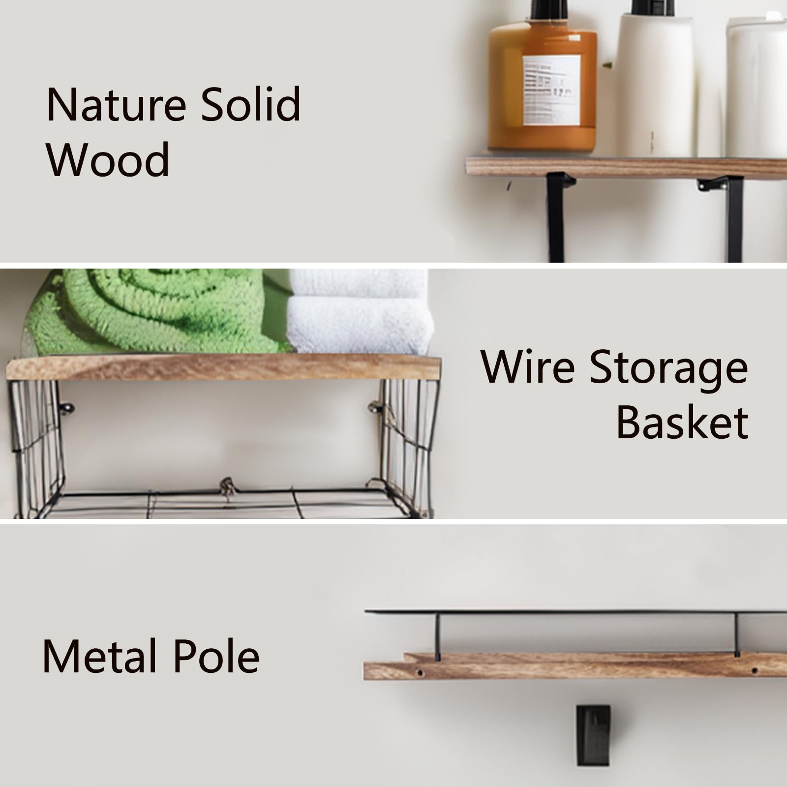 HXC-BLG Bathroom Shelves Over Toilet for Wall,Floating Shelves Over Toilet Paper Holder,Wall Mounted Rustic Wood Storage Basket Shelves for Bedroom,Living Room & Kitchen