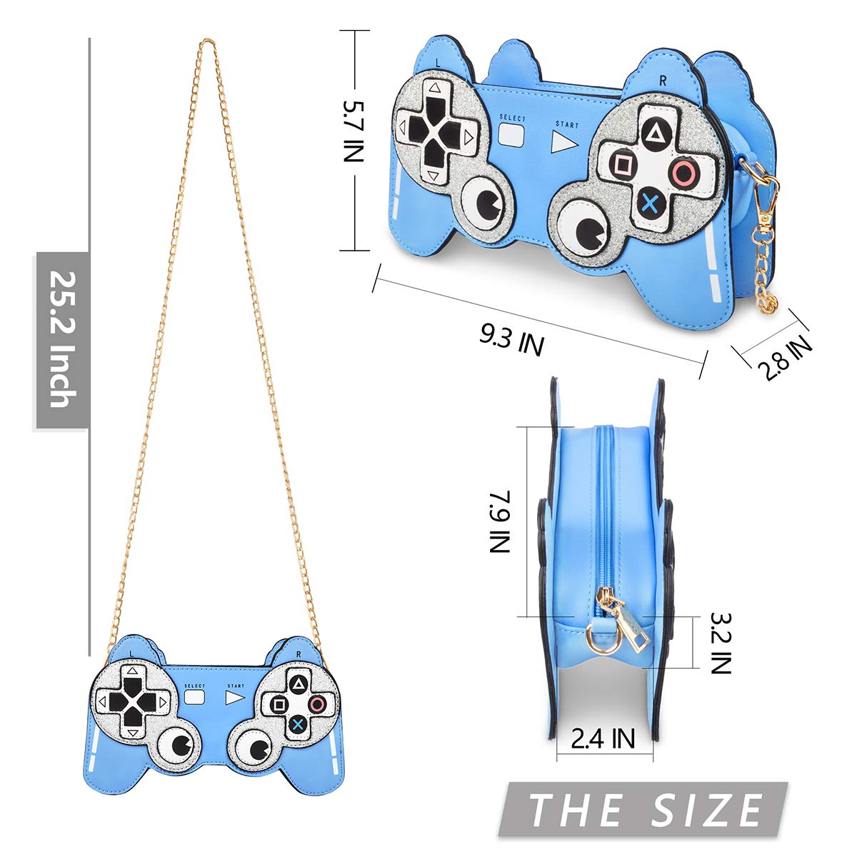 Gamepad Shaped Crossbody Bag, Fashionable Novel Unique Girl Women Shoulder Bag with Chain Strap (blue)