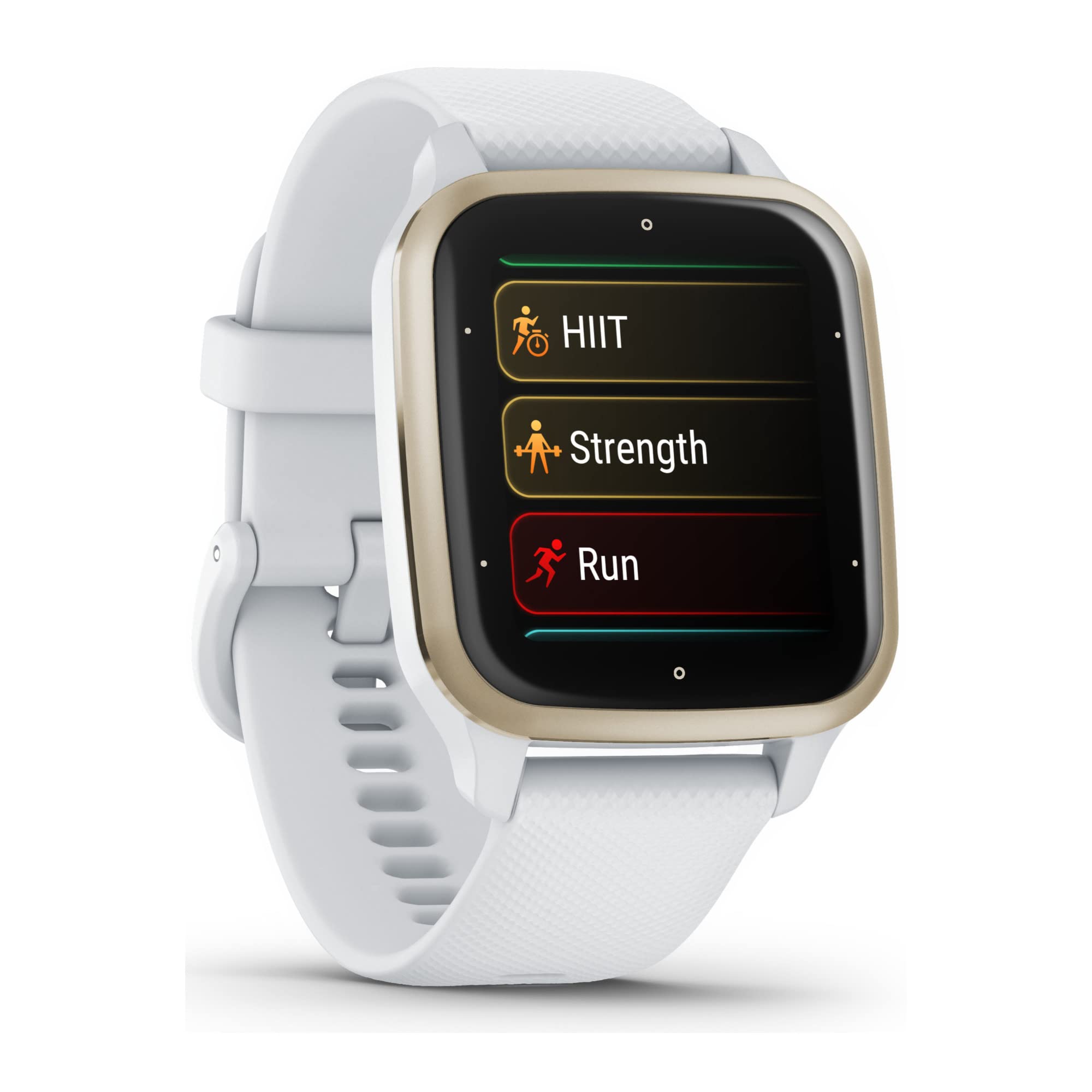 Garmin Venu Sq 2 Smartwatch (Cream Gold/White) Bundle with Powerful Bass Earbuds and Wellness Plus Software (3 Items)