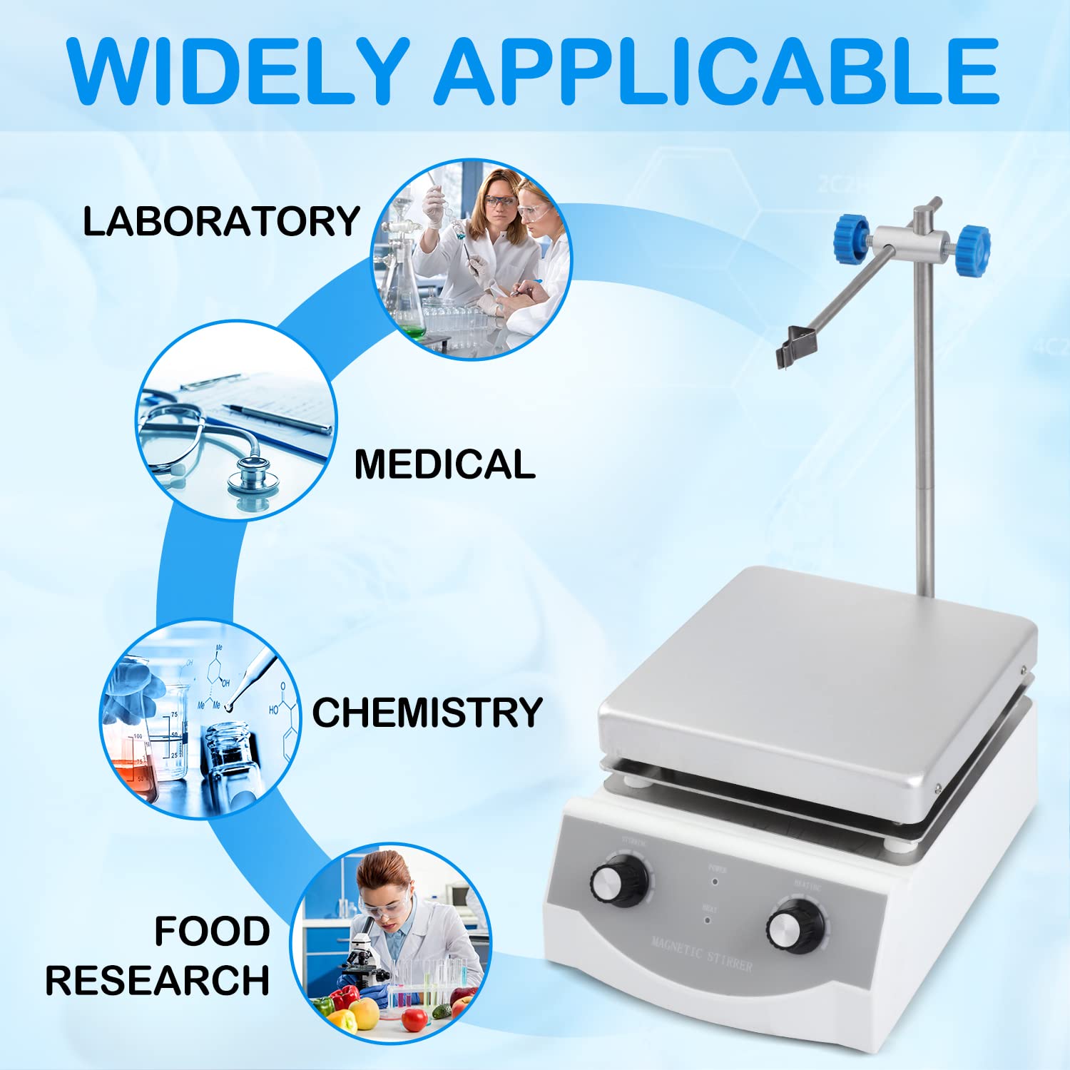 Hot Plate Magnetic Stirrer 3000ml, 7 Inch Hot Plate Stirrer with Stirring Bar&Support Stand, Max 300℃(572°F), 0-1600rpm, Magnetic Stirrer Hot Plate Mixer for Lab Heating and Mixing