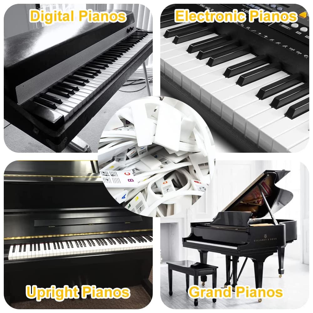 Gowxs Piano Notes Guide for Beginner,61/88-Key Full Size, Removable Piano Keyboard Note Labels for Learning, Made of Silicone, No Stickers, Reusable and Comes with Box and Instructions (Rainbow)