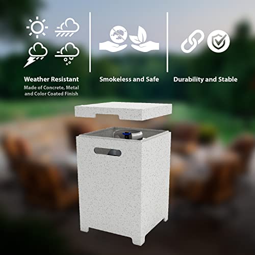 Kante 23.6" H Square Light Gray Eco-Friendly Concrete/Metal Outdoor Patio Backyard UV and Weather Resistant Modern Propane Tank Cover Storage Box for Gas Fire Pit, Hideaway Side Table,RMFP-T01-81904