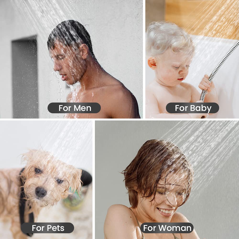 High Pressure Shower Head with Handheld Newentor Shower Head with 6 Spray Settings, Adjustable Detachable Universal Handheld Shower Head Replacement for Adults Children Pets Use, Chrome(No Hose)