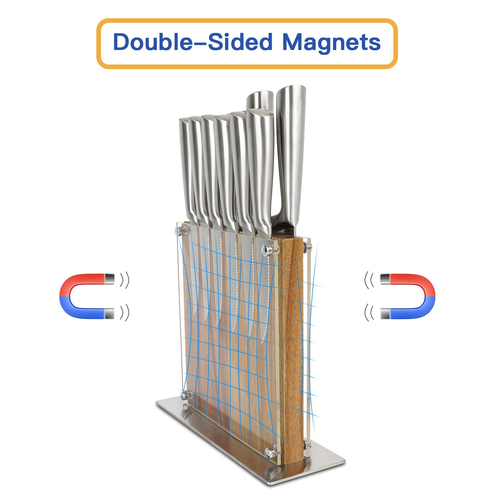 Knife Block, Kitchen Magnetic Knife Block Holder Rack Magnetic Stands with Strong Enhanced Magnets Multifunctional Storage Knife Holder