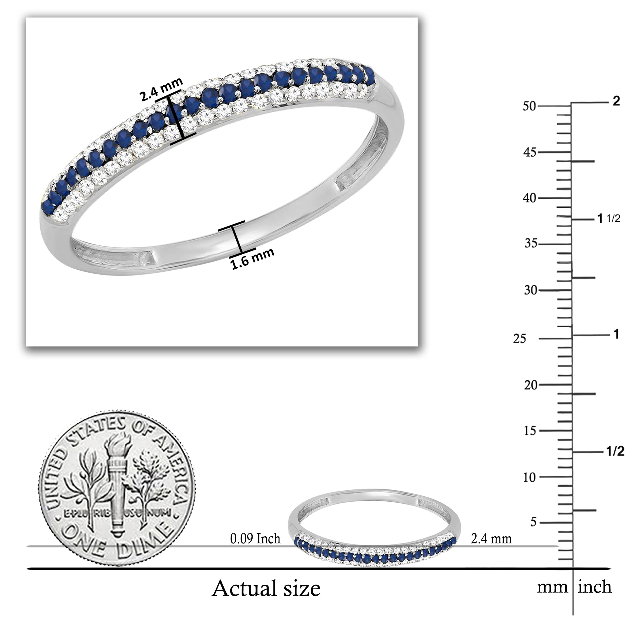 Dazzlingrock Collection Round Blue Sapphire & White Diamond Anniversary Wedding Band For Women | 10K White Gold, Size 8
