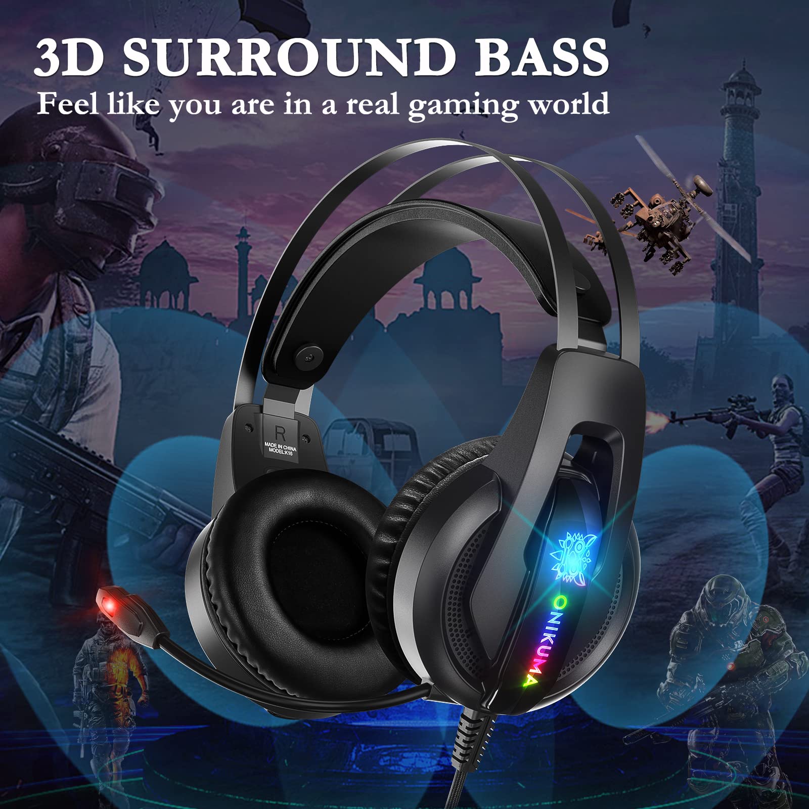 Gaming Headset for PS5, PS4 with Noise Canceling Mic, Xbox 7.1 Surround Sound, Headphones RGB Light, Compatible Xbox, PS4, PC, Switch…