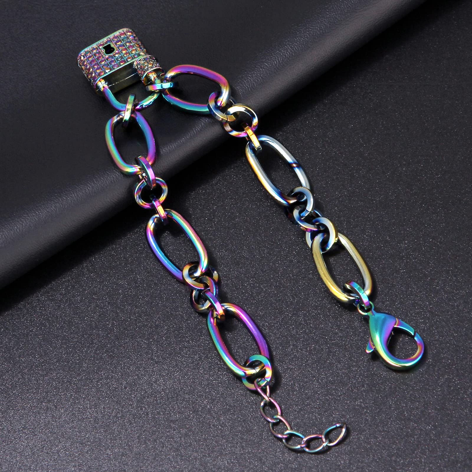 Donabus Statement Bracelet,Anodized Plated-Rainbow Bracelets,Oil Slick Chain Link Bracelet Charms for Unisex(Pad Lock)