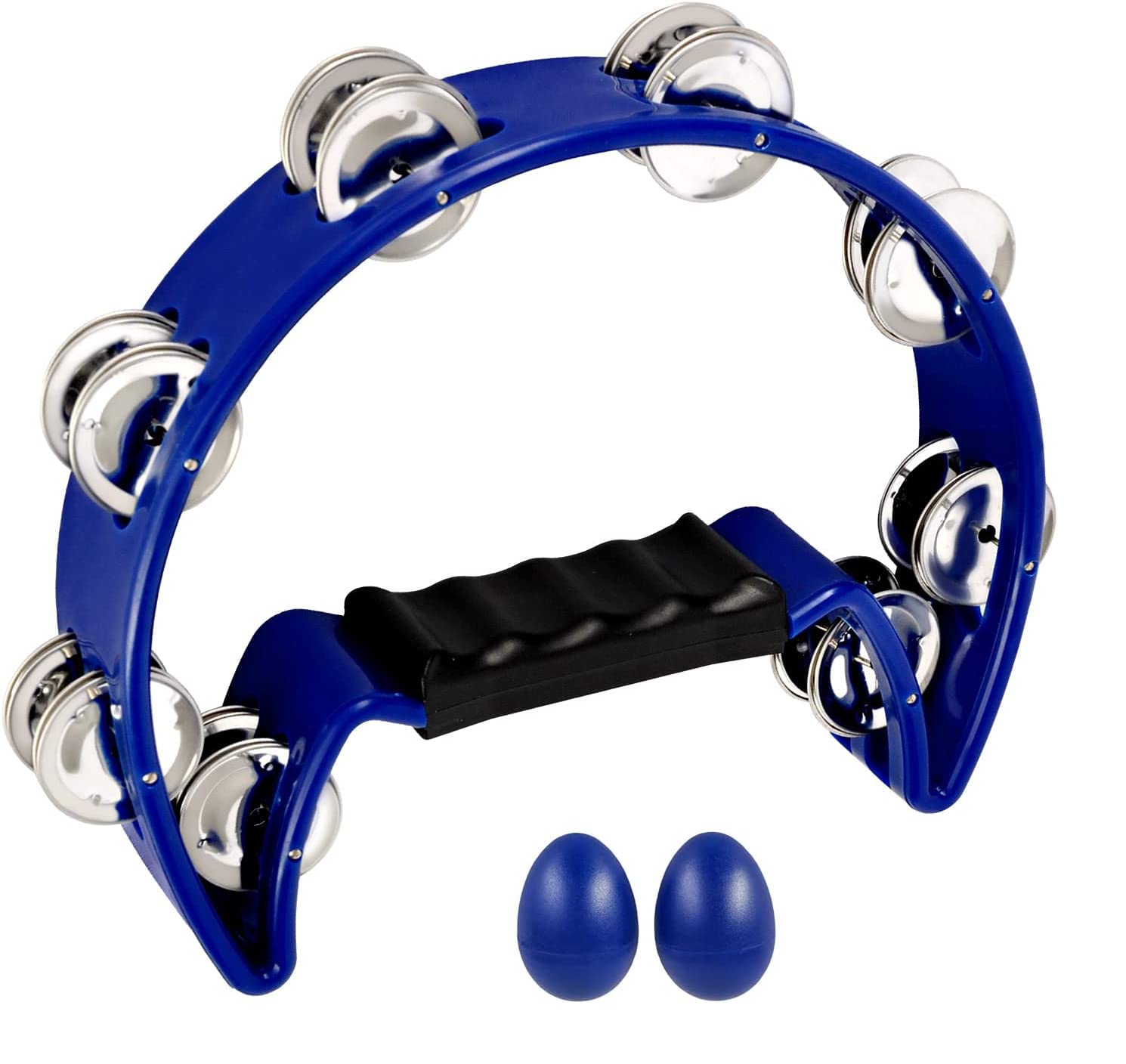 EastRock Tambourine Metal Jingles Hand Held Percussion Half Moon Tambourine for Kids, Adults, KTV, Party BLUE