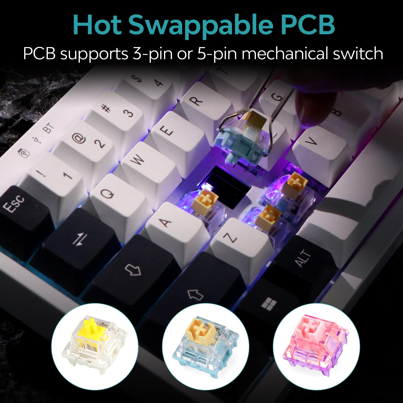 EPOMAKER Theory TH68 Pro 65% 67 Keys RGB Hotswap Programmable Bluetooth 5.0/2.4Ghz Wireless/USB-C Wired Triple Modes Mechanical Gaming Keyboard with Rotary Knob for Win/Mac (Sea Salt Switch)