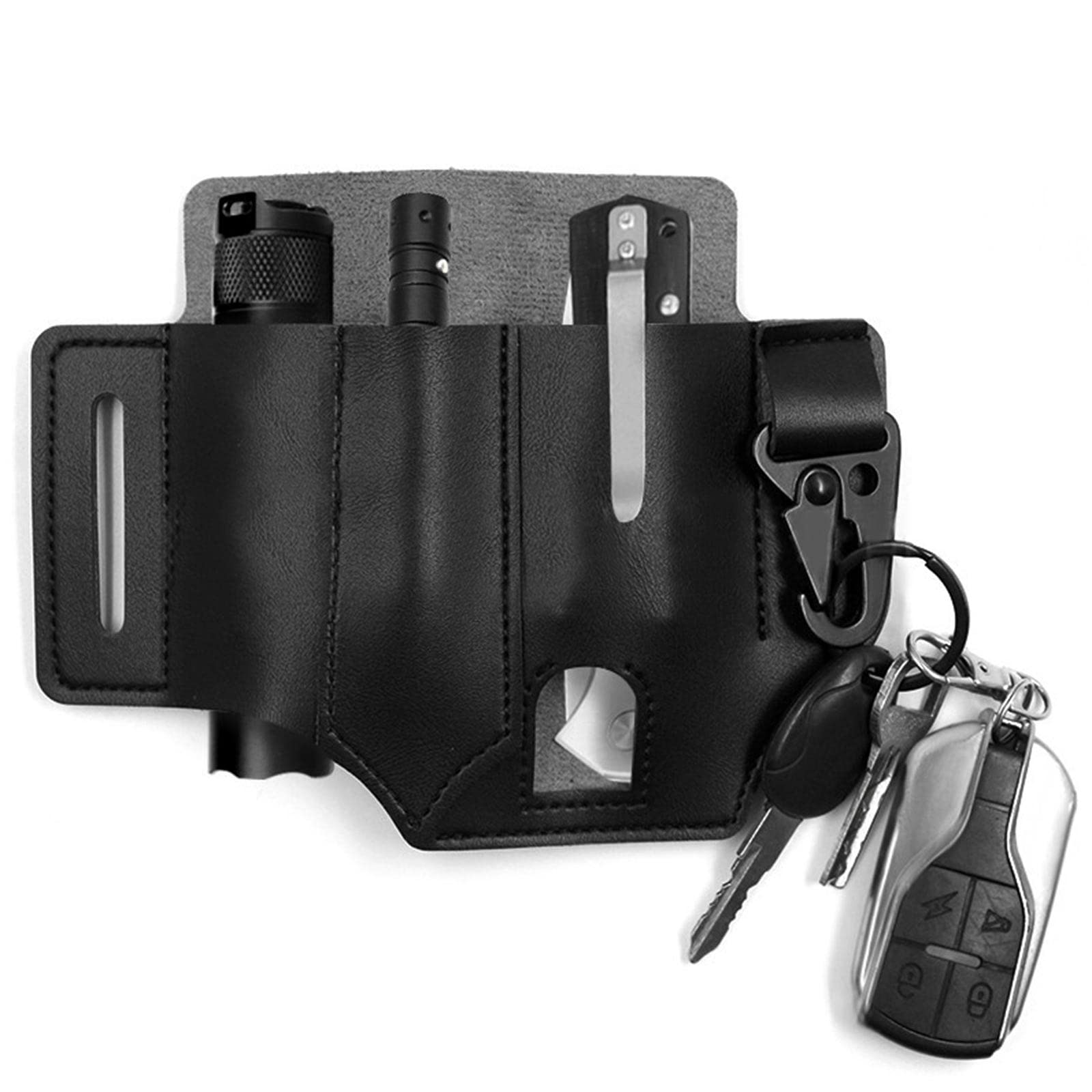 GORGECRAFT Multitool Sheath for Belt EDC Leather Belt Pocket Organizer Holster Flashlight Leatherman Sheath Pen Pouch Holder Keychain Clip Practical Belt for Men Key Fob Clip(Brown