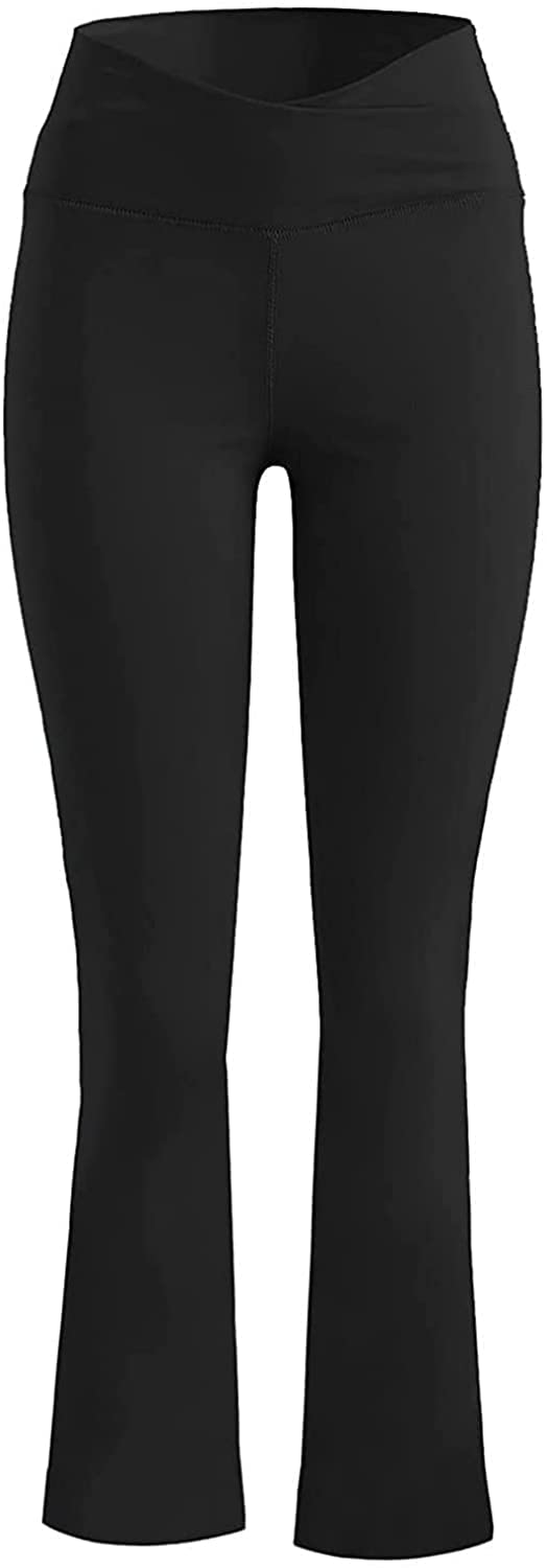 Flare Leggings Women's Casual Bootleg Yoga Pants V Crossover High Waisted Flare Workout Pants Leggings Black