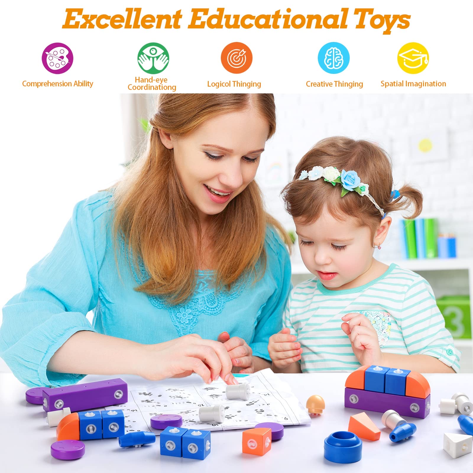 EPPO Building Blocks for Toddlers, STEM Building Toys for Kids Early Learning Educational Creative Construction DIY Toy Blocks (Traffic Version)