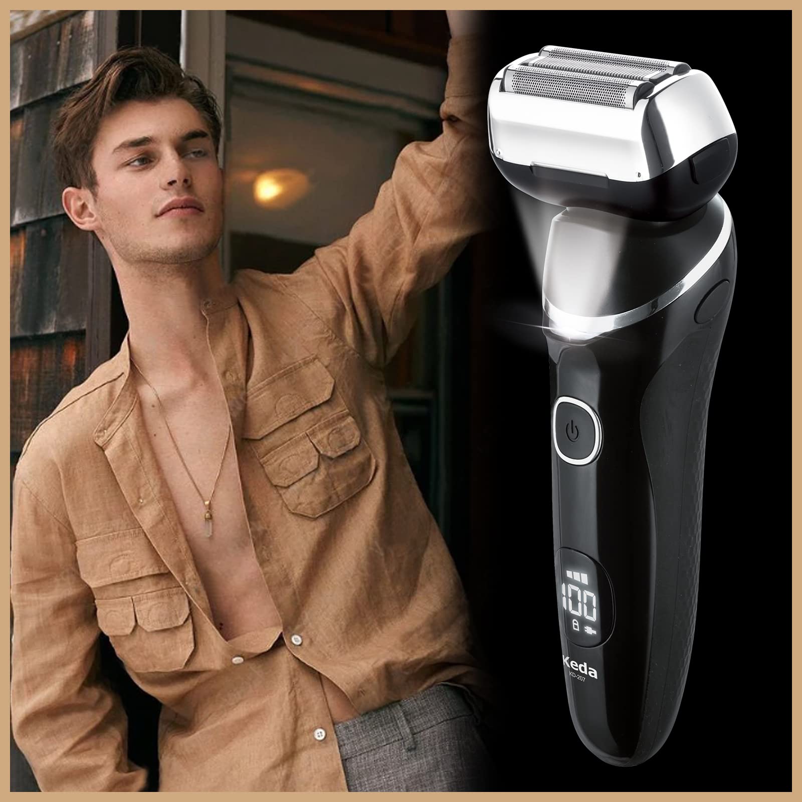KEDA Electric Shaver, Men's 3-Blade Cordless with Shave Sensor Technology and Wet/Dry Convenience,Waterproof Foil Shaver