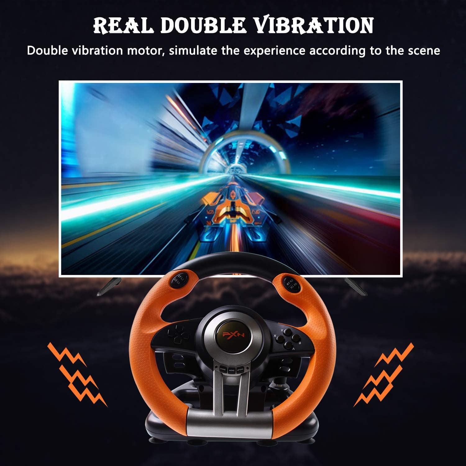 Gaming Racing Wheel, PXN-V3II 180° Competition Racing Steering Wheel with Universal USB Port and with Pedal, Suitable for PC, PS3, PS4, Nintendo Switch - Orange
