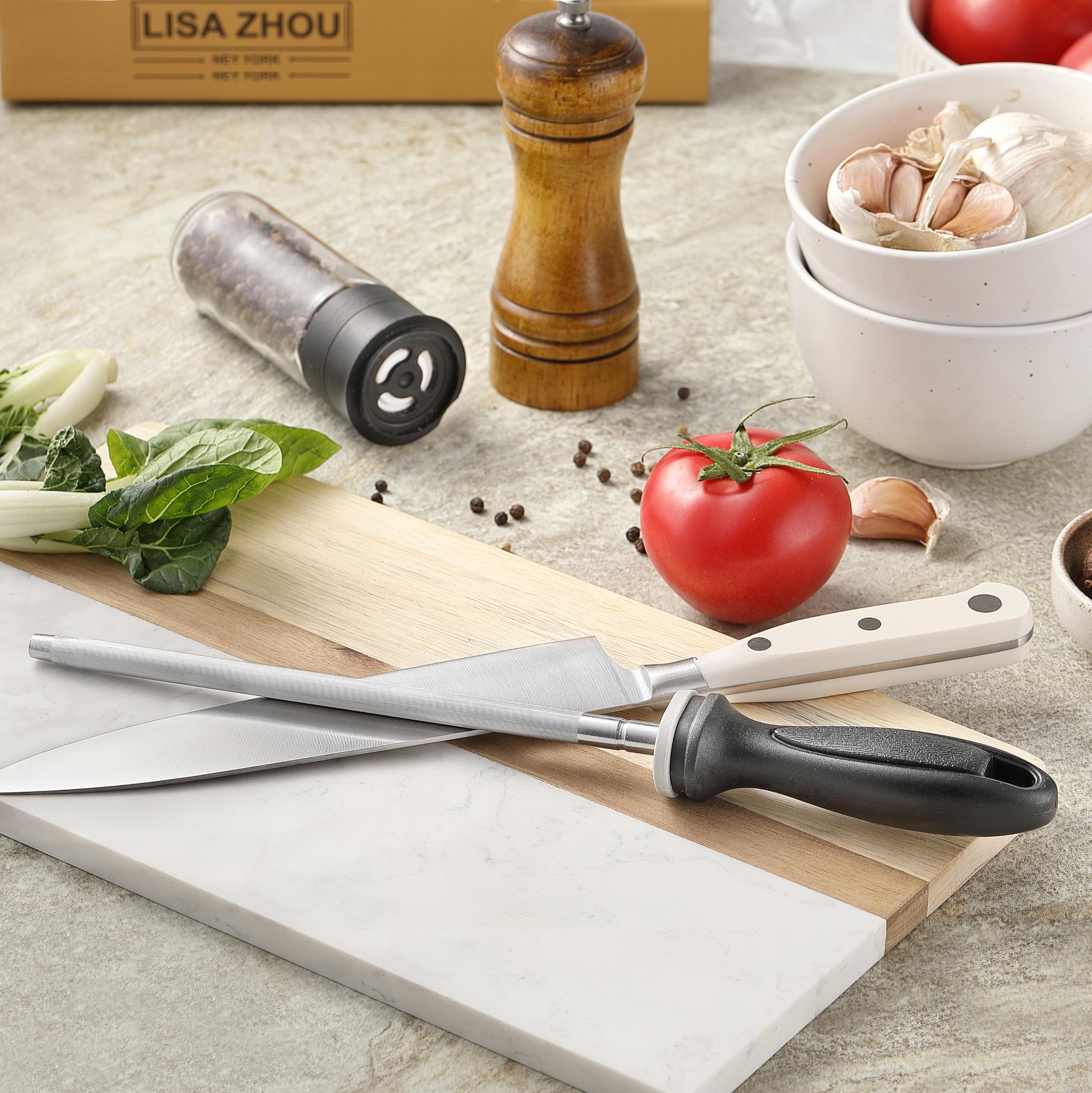 Knife Sharpener Rod, Little Cook 12 inch Knife Sharpening Steel, Knife Sharpening Rod with Ergonomic PP Handle (black)