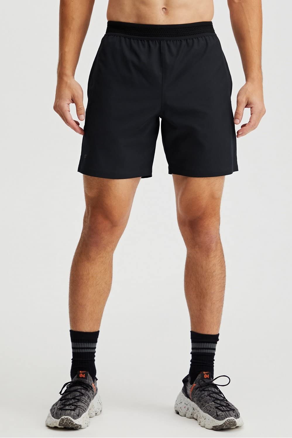 Fabletics Men's The Fundamental Short, Workout, Running, Training, Gym, Yoga, Ultra Lightweight, Athletic, 7" Inseam, M, Fire