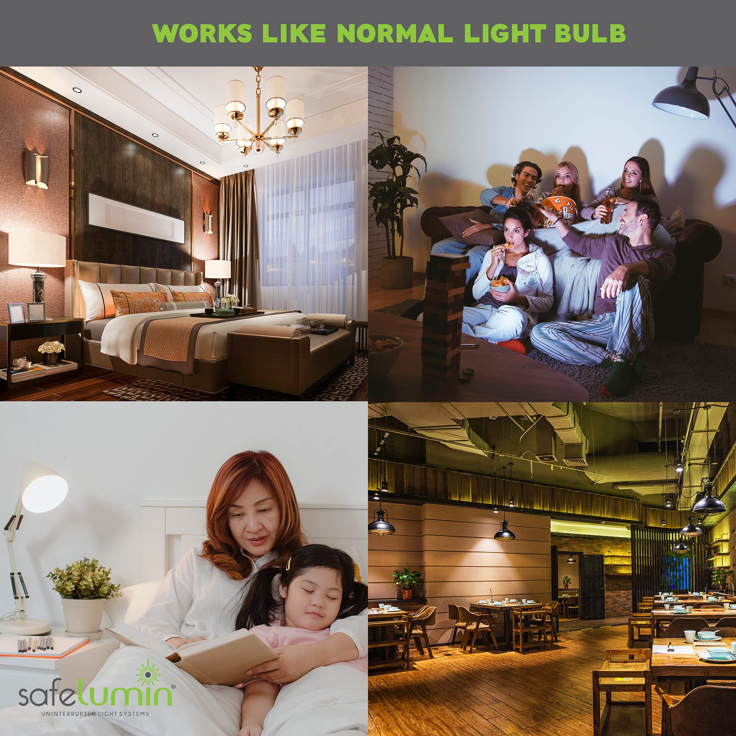safelumin SA19-800G27 2PK Emergency Rechargeable Light Bulbs for Home Power Failure, Works as Normal LED Light Bulb & 3Hrs Battery Backup, 100-240V CE+CB 800lm 2700K Soft White E27 (2 Pack)