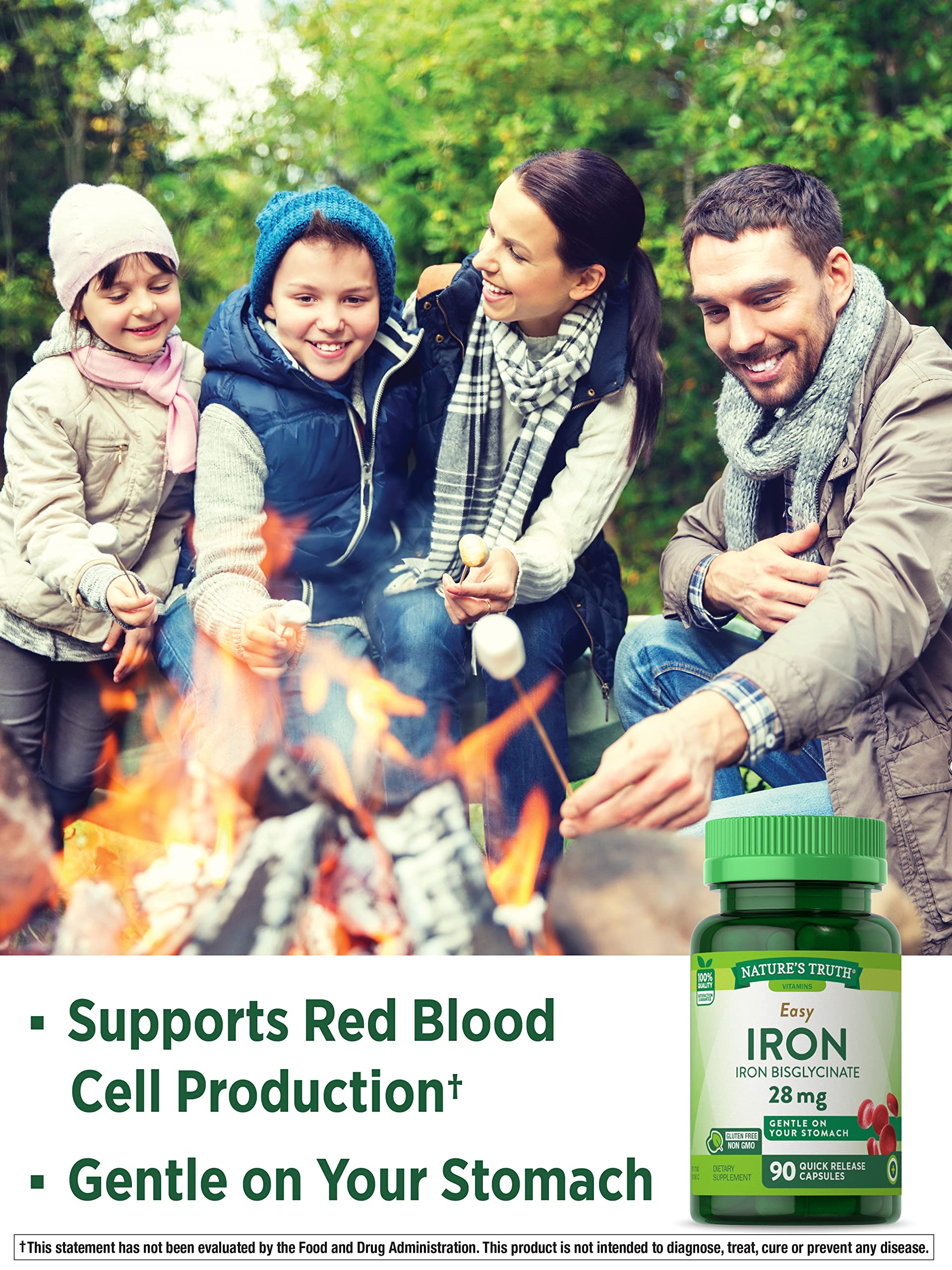 Easy Iron Supplement 28 mg | 90 Capsules | Iron Bisglycinate | Non-GMO, Gluten Free | by Nature's Truth