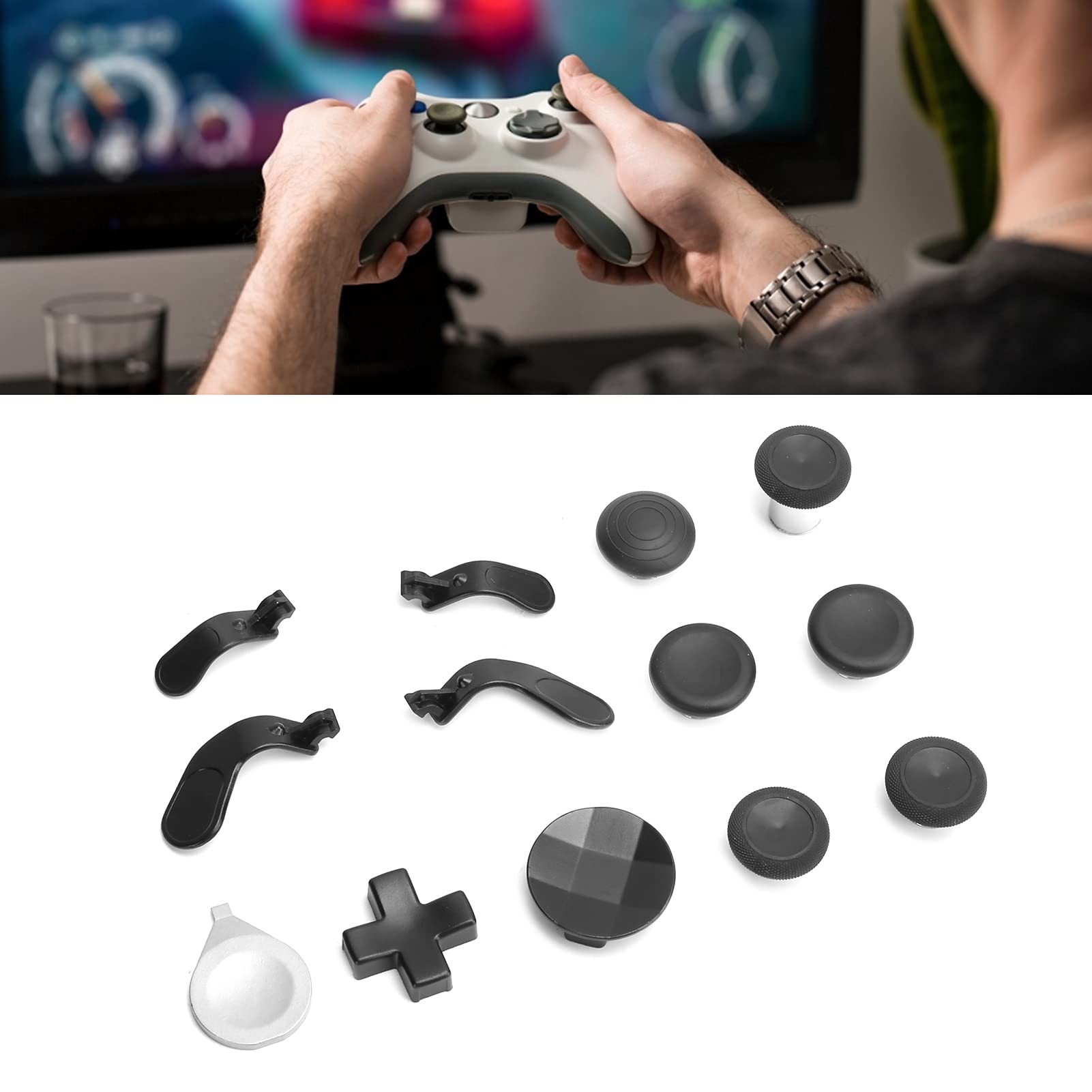 Gamepad Paddle Accessory Set, Replacement Buttons Kit Includes Rocker Key Puller, for One Elite Series 2 Controller, Easy to Install (Black)