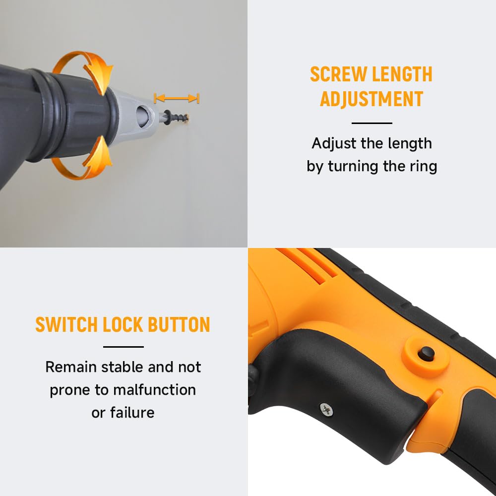 Hoteche 4.5-Amp Drywall Screw Gun, Electric Screwdriver with Variable Speed 0-4500 RPM, 1/4" Chuck, Forward & Reverse Switch