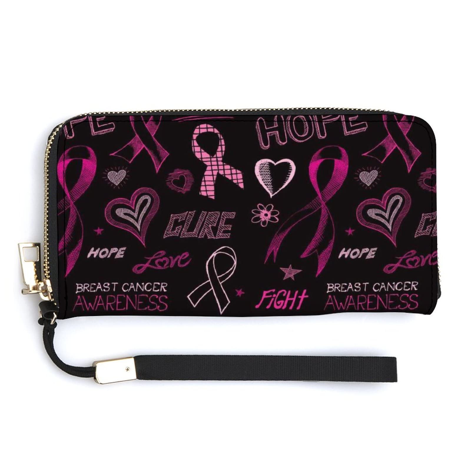 FunnyStar Breast Cancer Awareness Sketch Women's Long RFID Hand Wallet Wristlet Clutch Purse PU Leather Handbag with Wrist Strap