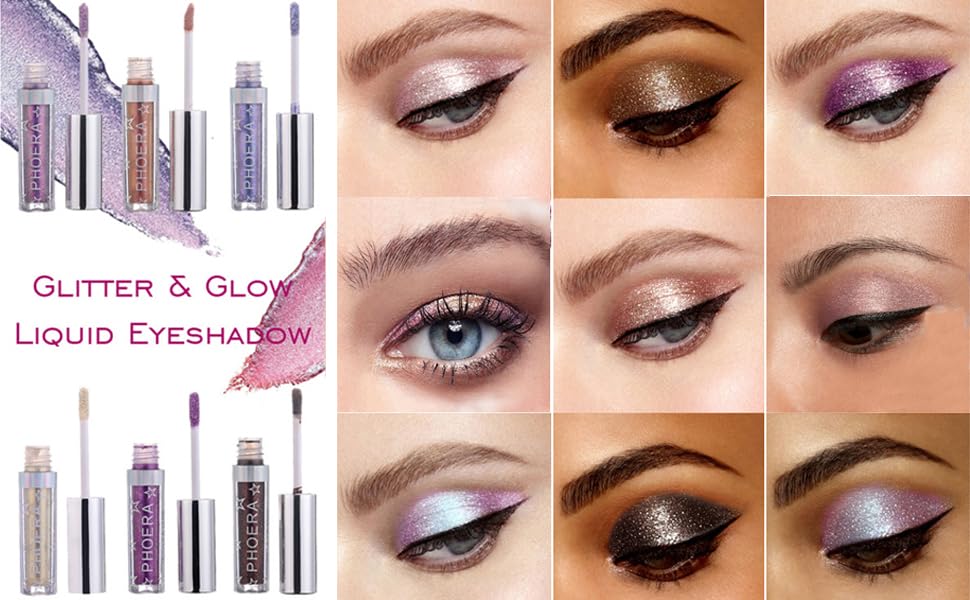 Hotiary Glitter Liquid Eyeshadow Metallic Pigments Shimmer Makeup Metals Gloss for Eyes Eyeliners Sparkling Eye Shadow Shiny Pen Eyeliner Kit Long Lasting Waterproof (12 Colors Set)