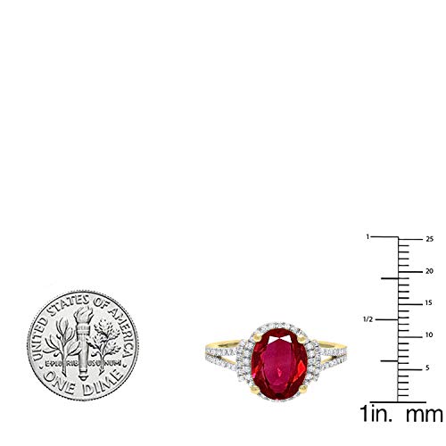 Dazzlingrock Collection 14K 10X8 MM Oval Lab Created Ruby & Round Diamond Halo Bridal Ring, Yellow Gold, Size 10