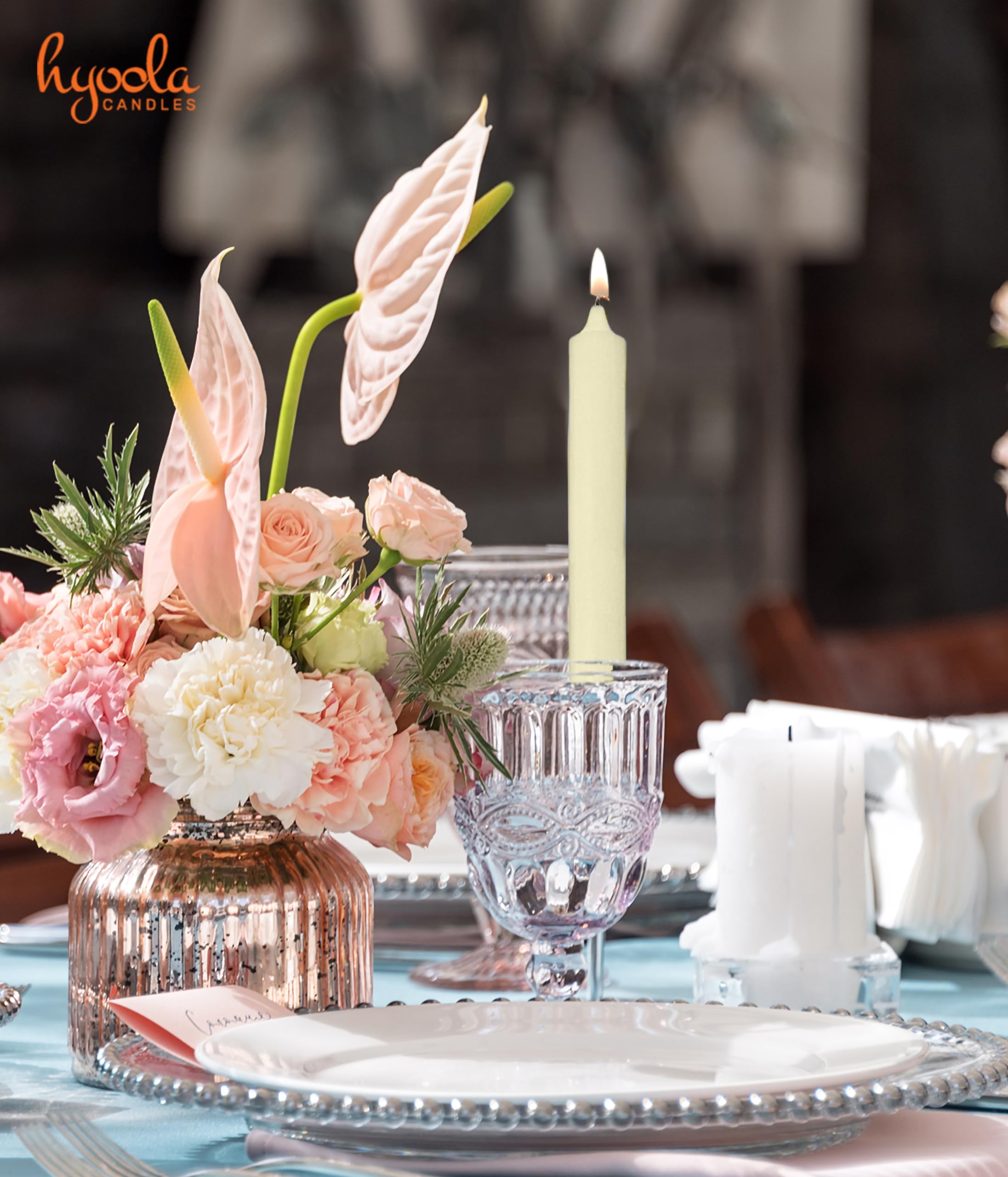 Hyoola Taper Candles - 5 Inch Ivory Dripless, Unscented Dinner Candle - 40 Pack European Made Candles 4 Hour Burn Time