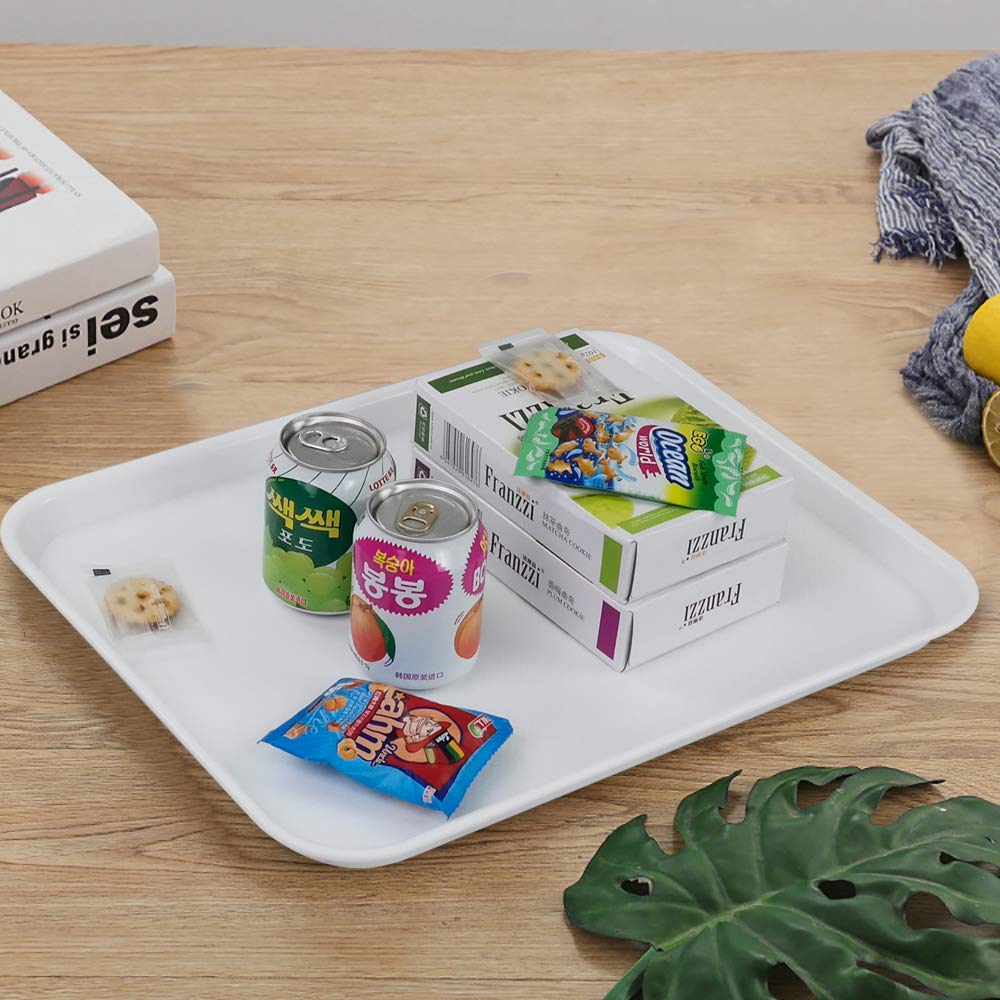 Gloreen Rectangular Fast Food Tray, Cafe Standard Cafeteria Serving Trays, 17.2"X13.5", Set of 4(White)