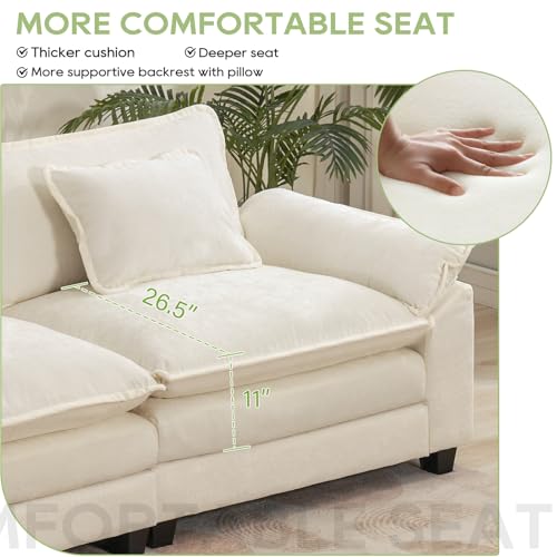 Oprisen Modular Sectional Sofa, Comfy Cloud Couch Sectional Sofa with Ottoman, Chenille Sofa Sleeper Deep Seat Sofa with Throw Pillows for Living Room (Beige, 120"- L Shape)