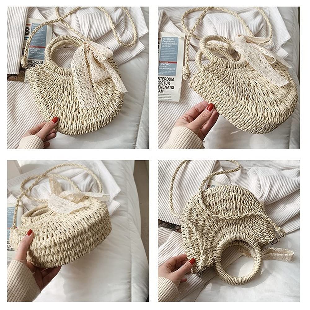 DONGKER Straw Beach Bag,Beach Weave Shoulder handbag with Round Ring Handle for Women Beach Vacation
