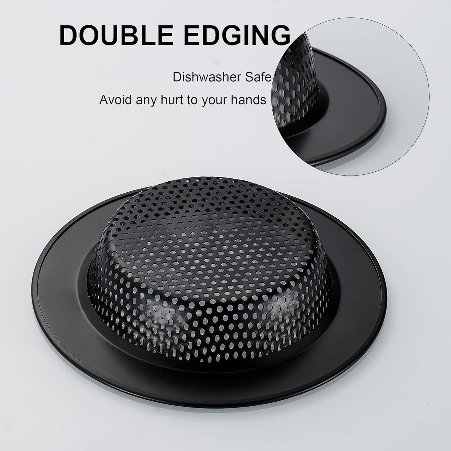 LASSHSWA 2 PCS Matte Black Kitchen Sink Strainer Stainless Steel, Kitchen Sink Drain Strainer, Sink Strainers with Large Wide Rim 4.5" Diameter for Kitchen Sinks (NO Bump - Avoid Paint Peeling)