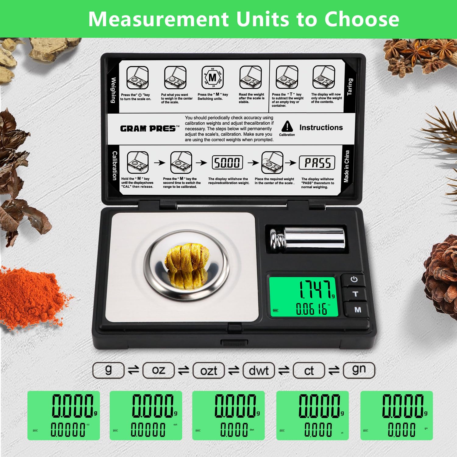 GRAM PRES High Precision Milligram Scale,50g/0.001g Digital Mini Pocket Gram Scale,Mg Scale for Weighing Powders,Jewelry, Medicine, Gem, Reloading, with Cal Weight, Tweezer ,Tray and Scoop