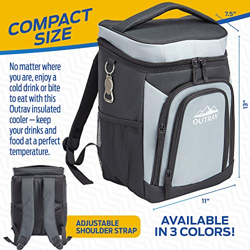 Grey Backpack Cooler Bag with Bottle Opener β Fully Insulated Thermal 16 Can Tote - Padded Back and Shoulder Strap - Front Zipper and Mesh Water Bottle Pockets β by Outrav