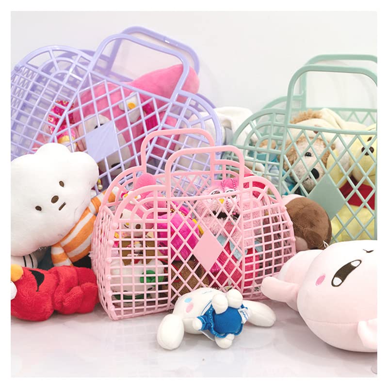 Gift Basket Toddler Purse Girls Jelly Beach Bag Plastic Beach Tote Storage Easter Baskets for Kids Light Pink Set of 2
