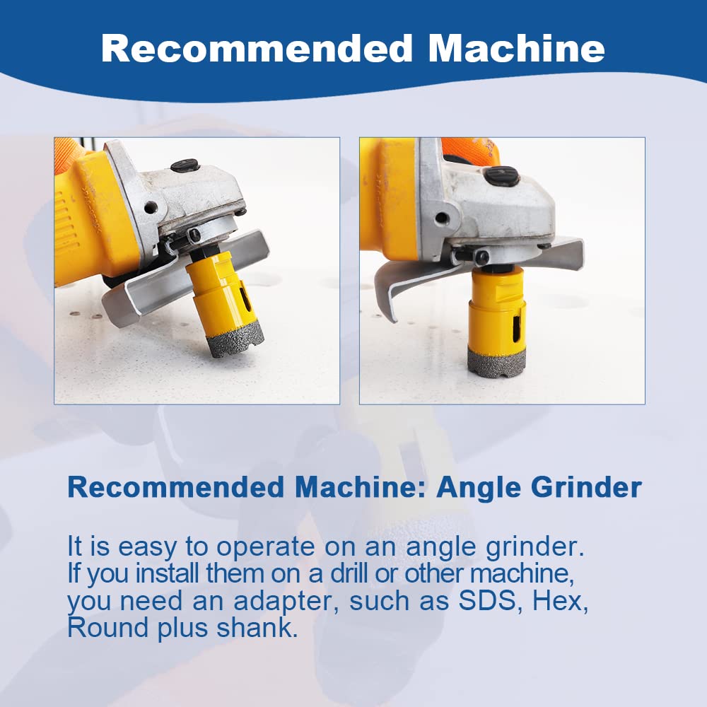 HIGHDRIL Diamond Drill bits kit with 5/8-11 for Porcelain Porcelain Tile Ceramic Marble Brick Concrete Vacuum Brazed Hole Saw (25/35/45/65/75mm+20mm Finger Bits+50mm Beveling Chamfer Bit)