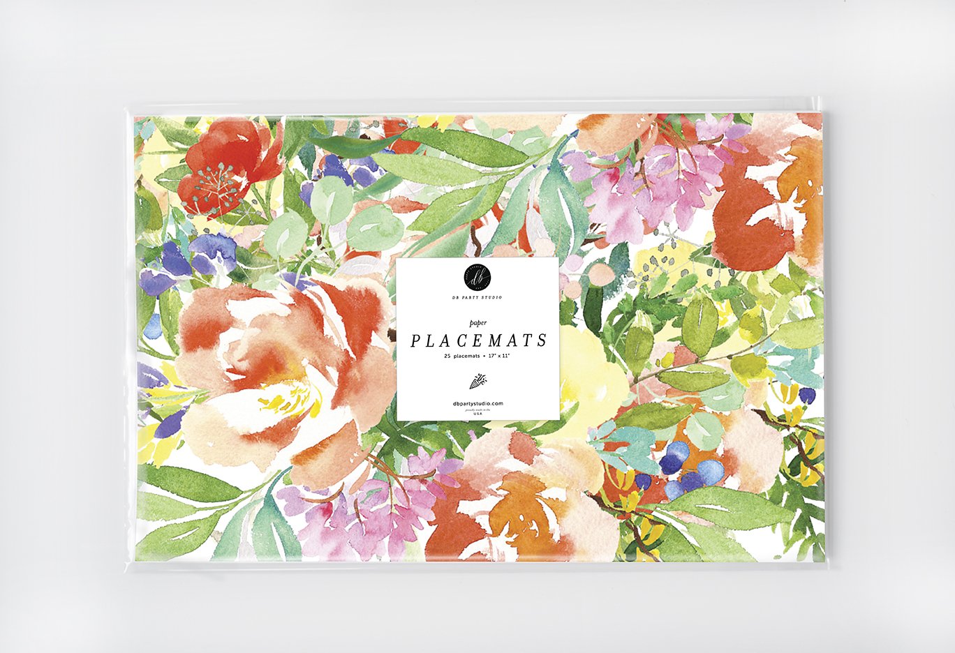 DB Party Studio Paper Place Mats Pack of 25 Gorgeous Colorful Watercolor Flowers Bridal Shower Engagement Graduation Parties Brunch Dinner Easy Cleanup Disposable Table Setting 17" x 11" Placemats