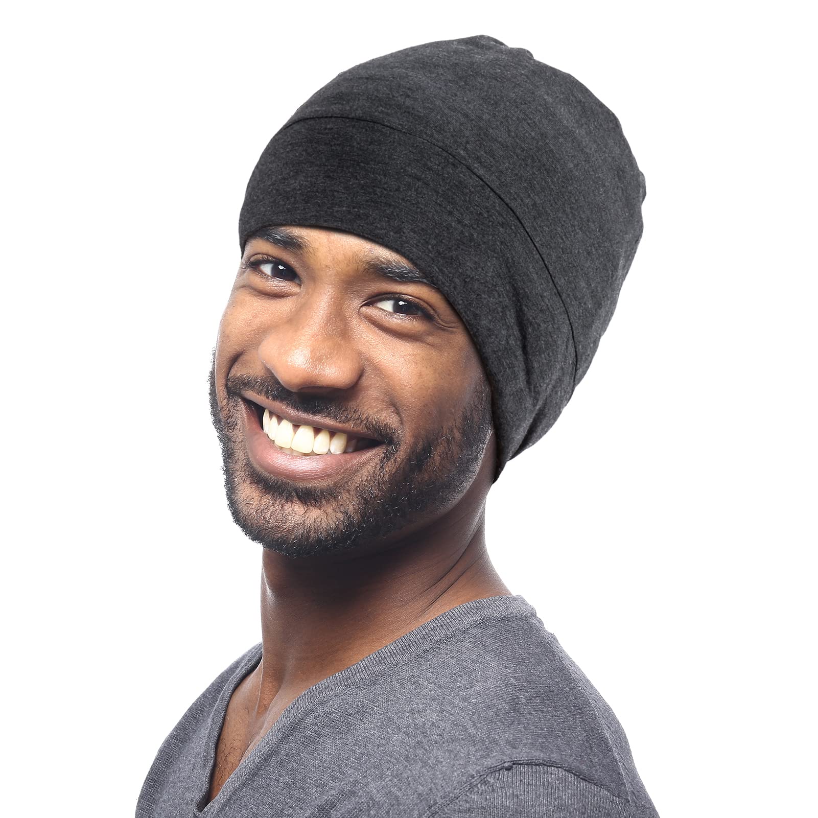 Kenllas Large Sleeping Bonnet for Men - Winter Adjustable Double Layer Silk Satin & Bamboo Cotton Cap for Dreadlock Braid Hair Care Black